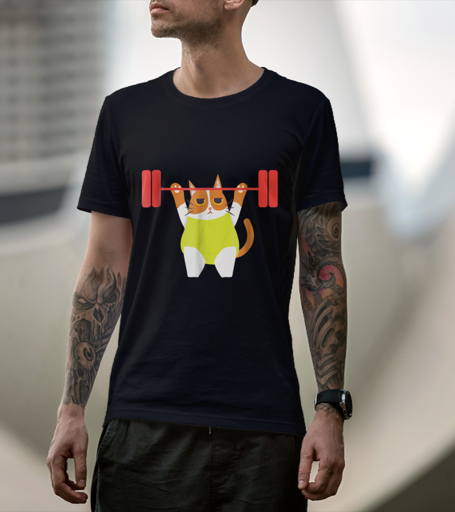 Playful Cat Weight Lifting Gym Humor For Fitness And Cat Lovers T-Shirt