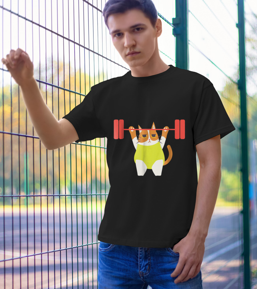 Playful Cat Weight Lifting Gym Humor For Fitness And Cat Lovers T-Shirt