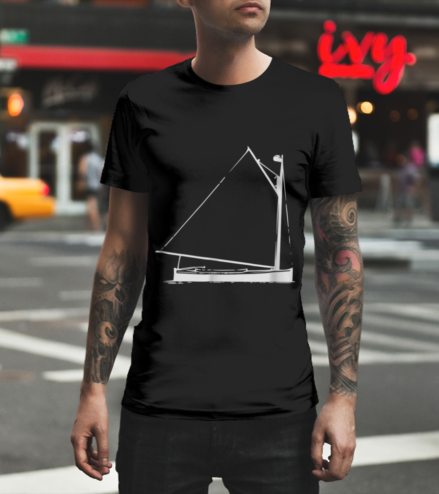 Classic Hand Drawn Cat Boat With Detailed Sailing Elements T-Shirt