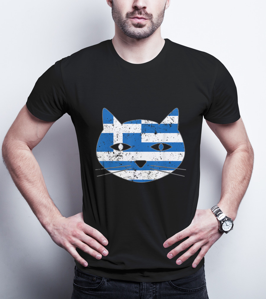 Greek Flag Cat Head Design For Cat Lovers T-Shirt