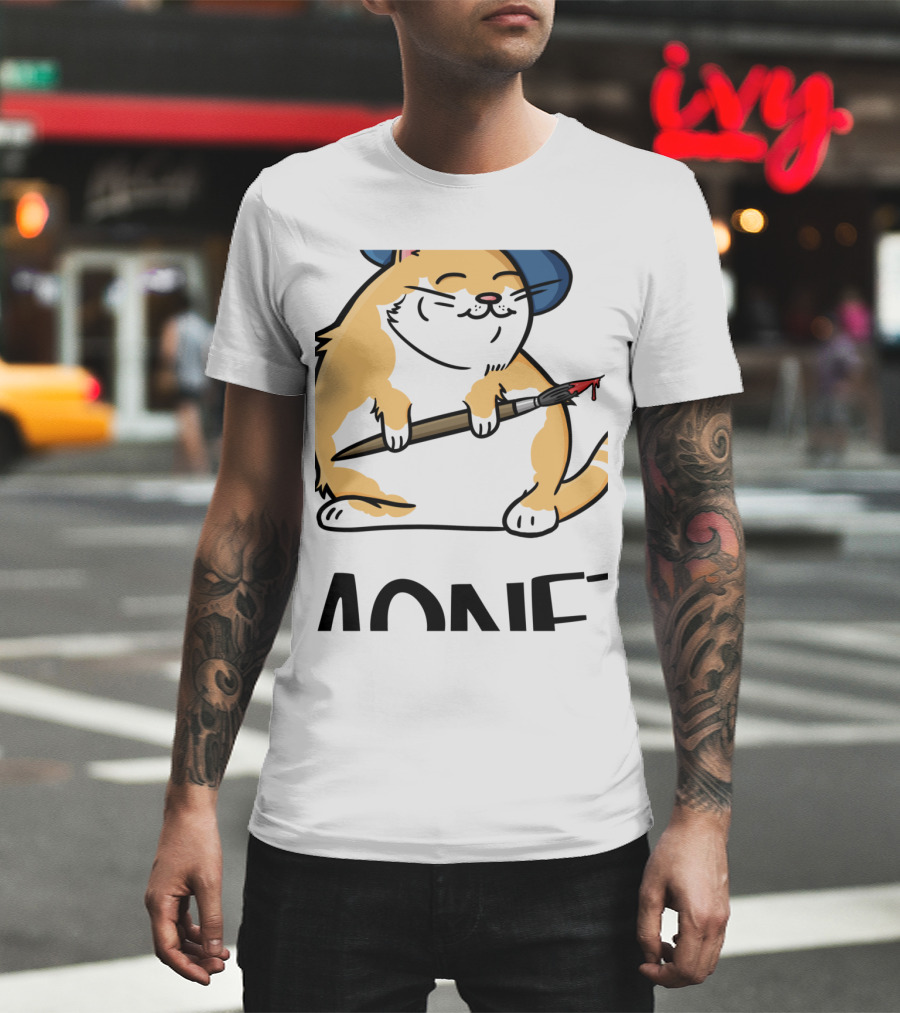 Funny Cat French Artist As Feline Claude Monet Parody With Paintbrush And Beret T-Shirt