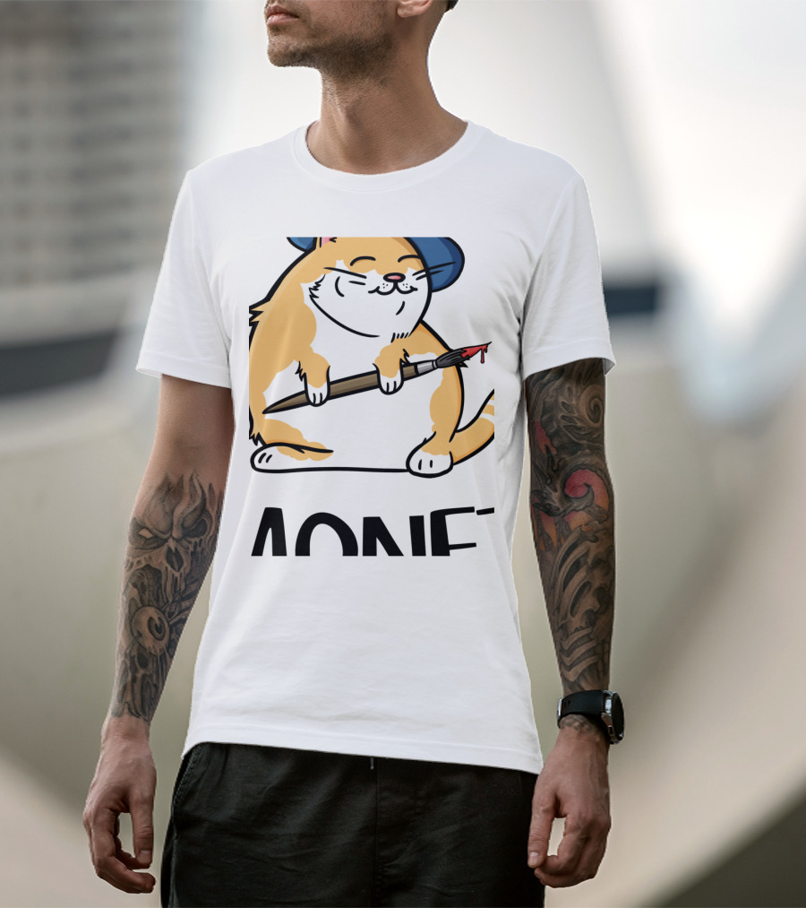 Funny Cat French Artist As Feline Claude Monet Parody With Paintbrush And Beret T-Shirt