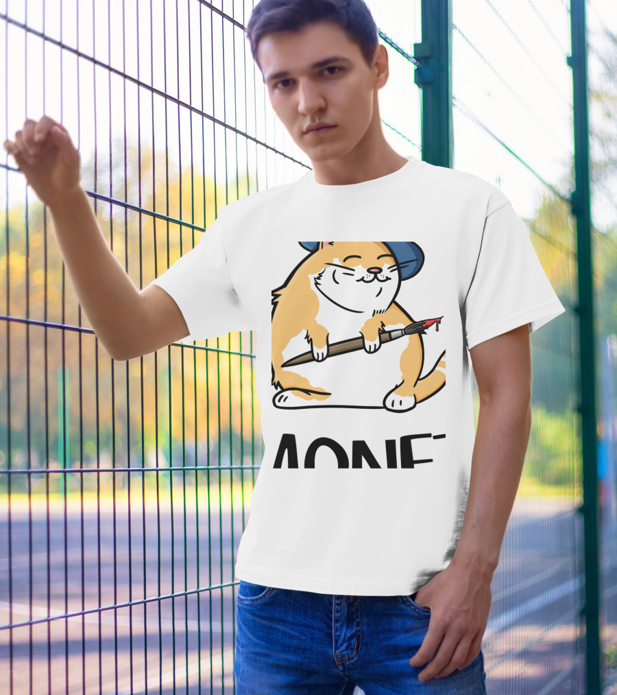 Funny Cat French Artist As Feline Claude Monet Parody With Paintbrush And Beret T-Shirt