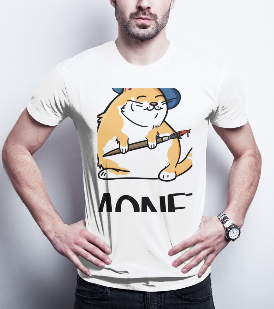 Funny Cat French Artist As Feline Claude Monet Parody With Paintbrush And Beret T-Shirt