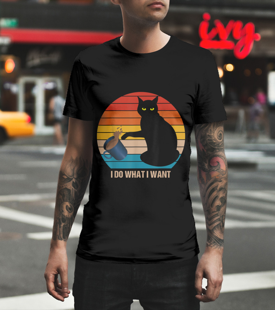 Funny Vintage Cat Do What I Want Cat Lover Retro Sunset T-Shirt