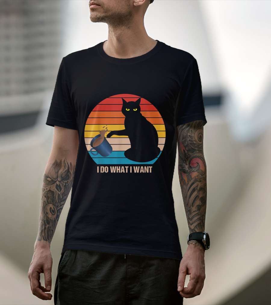 Funny Vintage Cat Do What I Want Cat Lover Retro Sunset T-Shirt