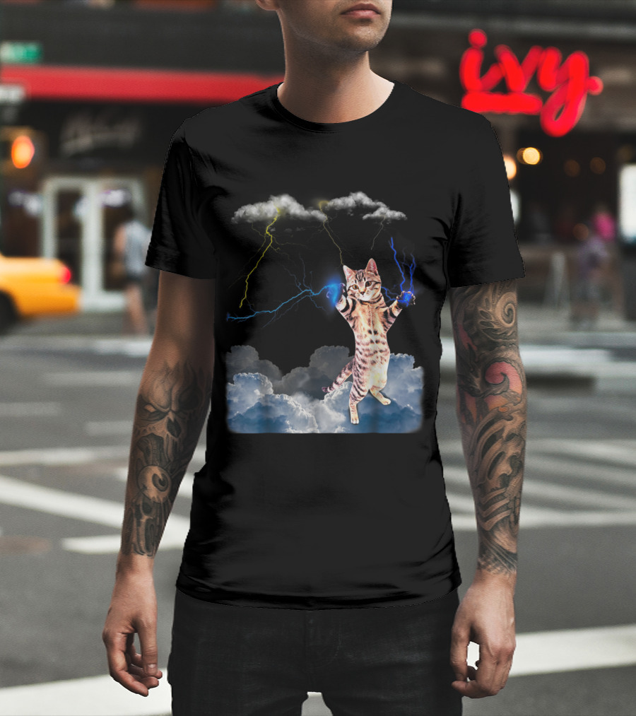 Lightning Cat With Stormy Clouds And Electric Bolts T-Shirt