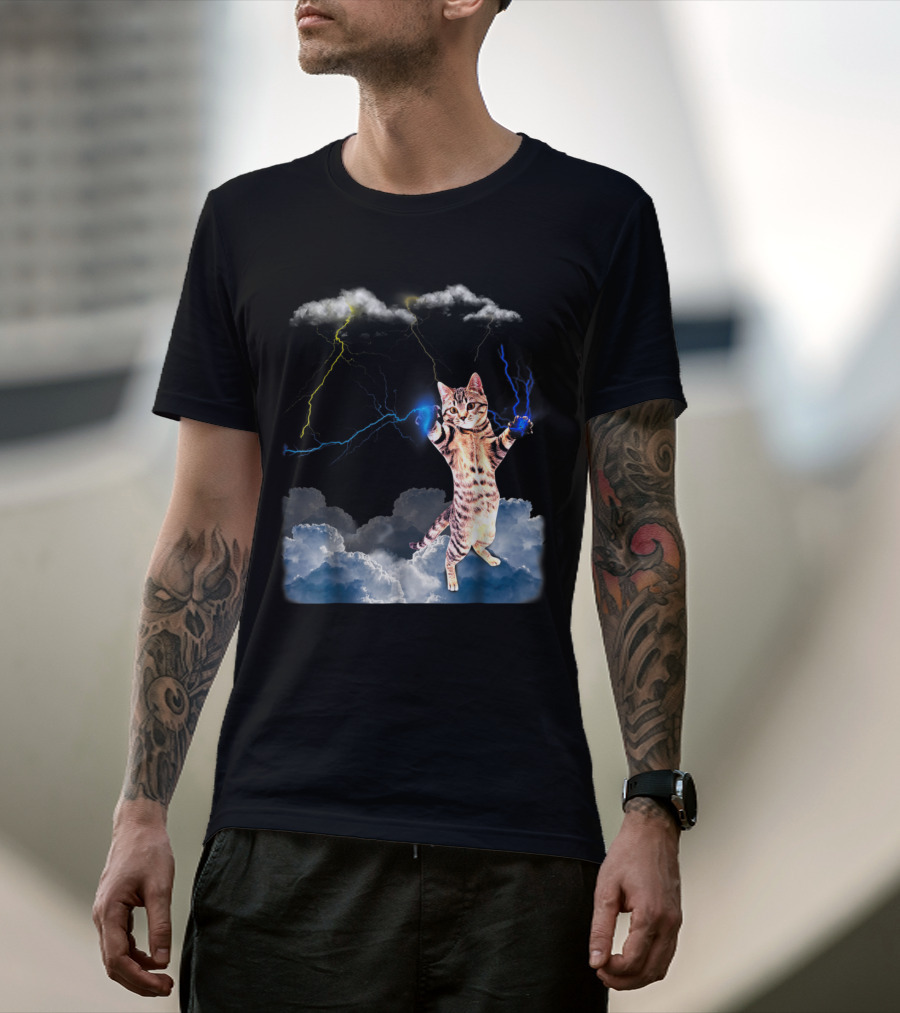 Lightning Cat With Stormy Clouds And Electric Bolts T-Shirt
