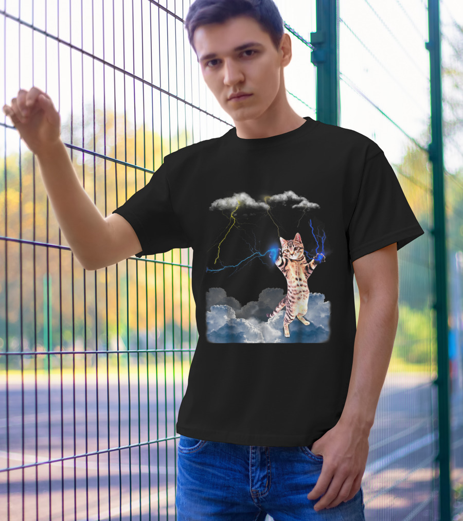 Lightning Cat With Stormy Clouds And Electric Bolts T-Shirt