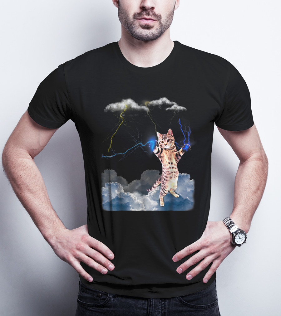 Lightning Cat With Stormy Clouds And Electric Bolts T-Shirt