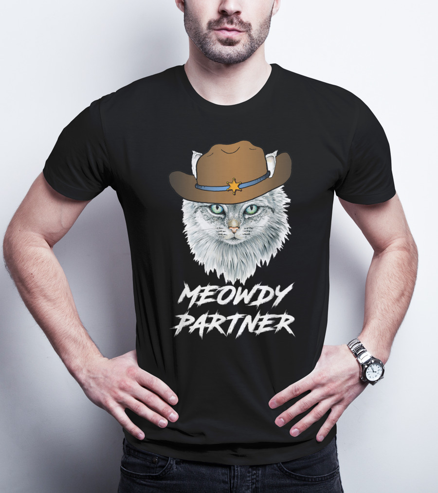 Meowdy Partner Cowboy Cat With Sheriff's Hat And Star Badge T-Shirt