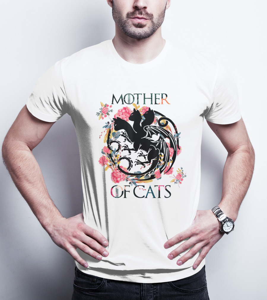 Mother Of Cats Floral Dragon Design For Cat Lovers T-Shirt