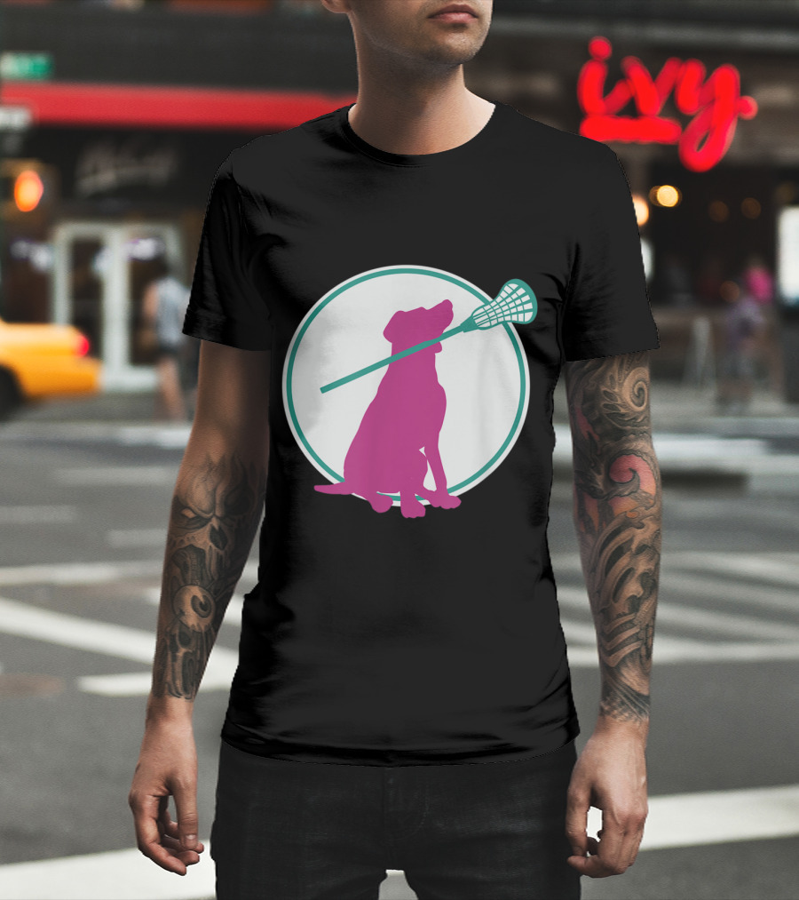 Lacrosse Dog With Girl Stick Girls Lacrosse Tees Circle T-Shirt