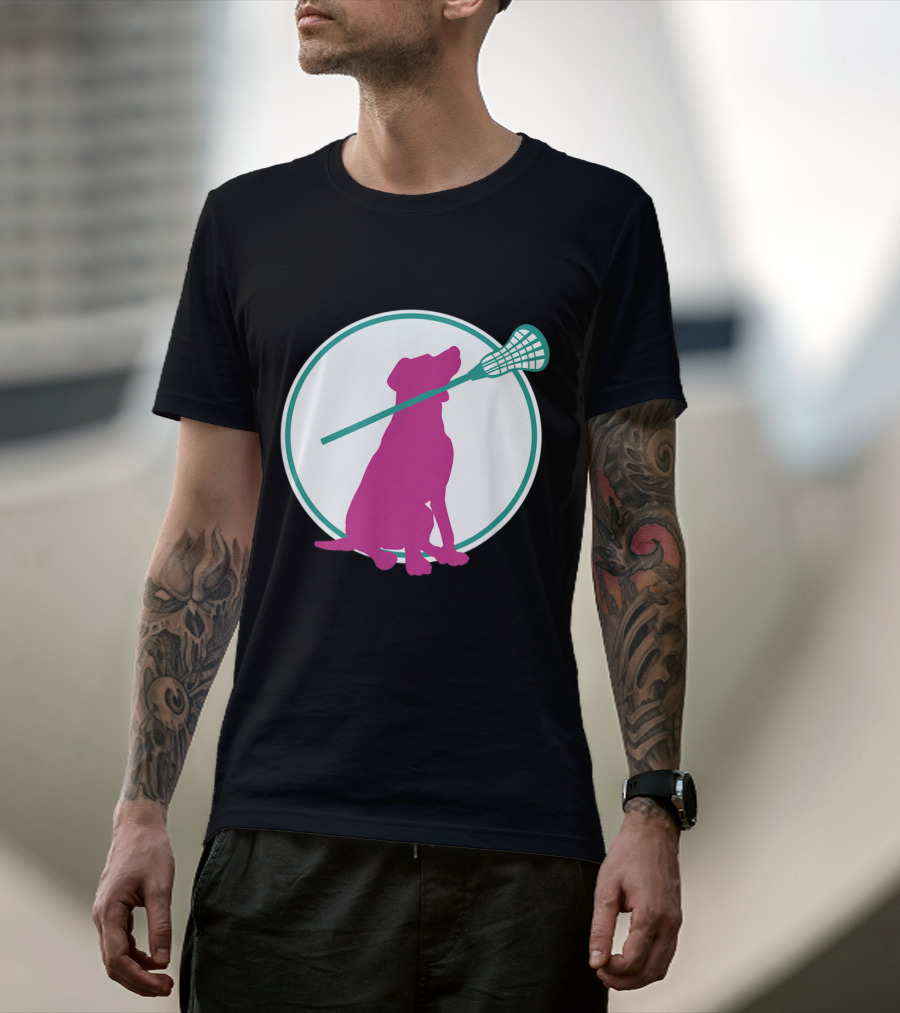 Lacrosse Dog With Girl Stick Girls Lacrosse Tees Circle T-Shirt