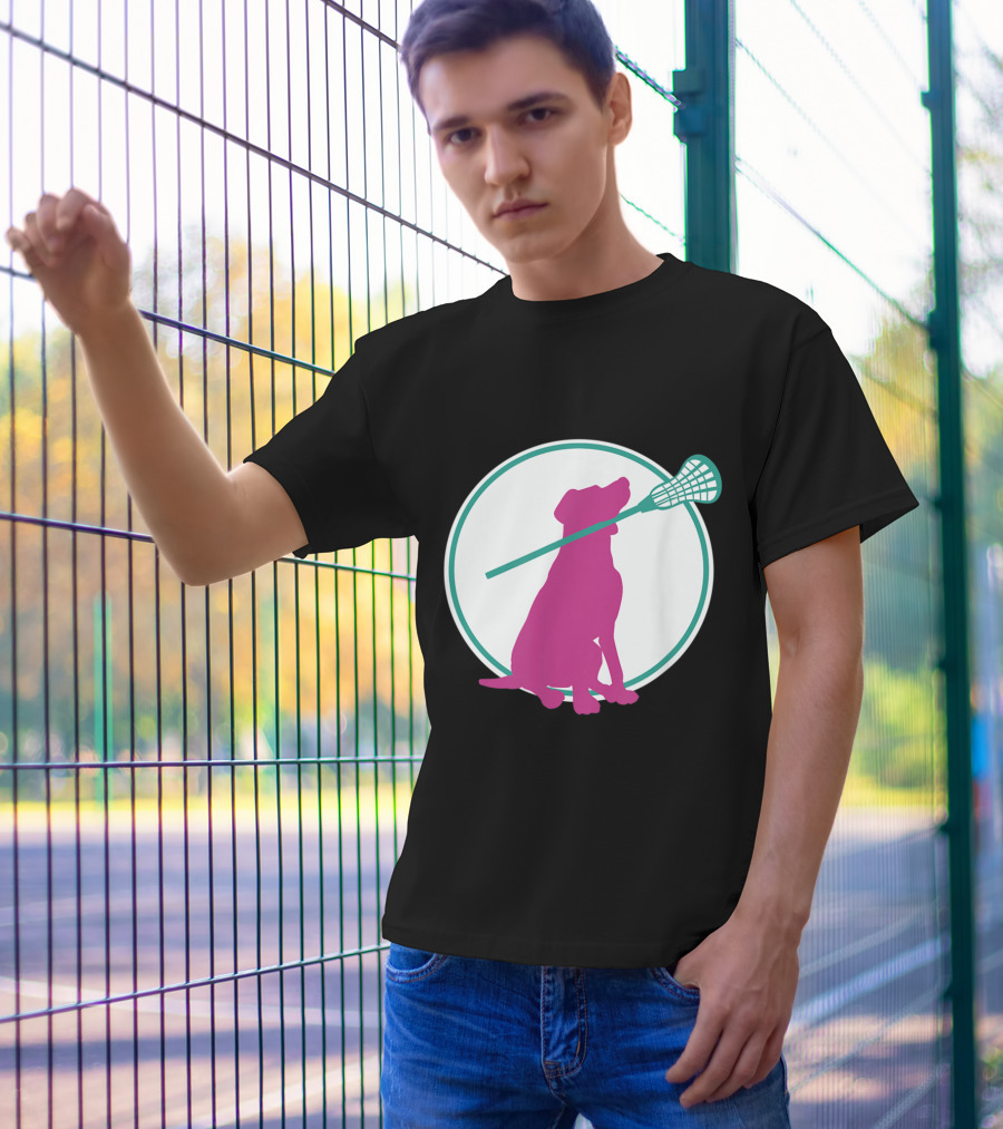 Lacrosse Dog With Girl Stick Girls Lacrosse Tees Circle T-Shirt