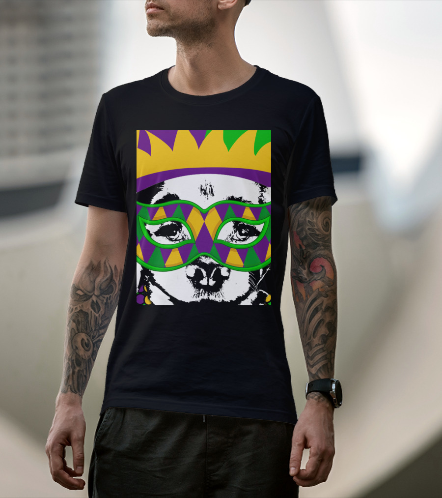 Mardi Gras Golden Retriever Dog Mask And Crown Colorful T-Shirt