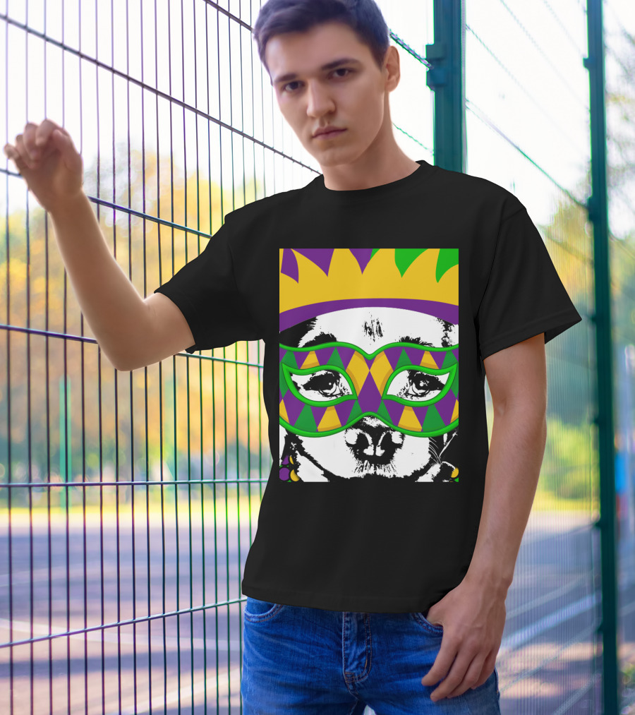 Mardi Gras Golden Retriever Dog Mask And Crown Colorful T-Shirt