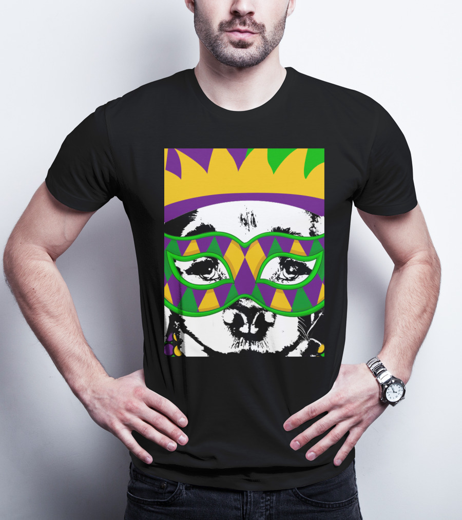 Mardi Gras Golden Retriever Dog Mask And Crown Colorful T-Shirt
