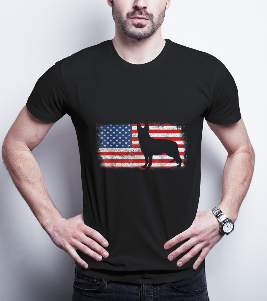 Patriotic German Shepherd American Flag Silhouette Vintage T-Shirt