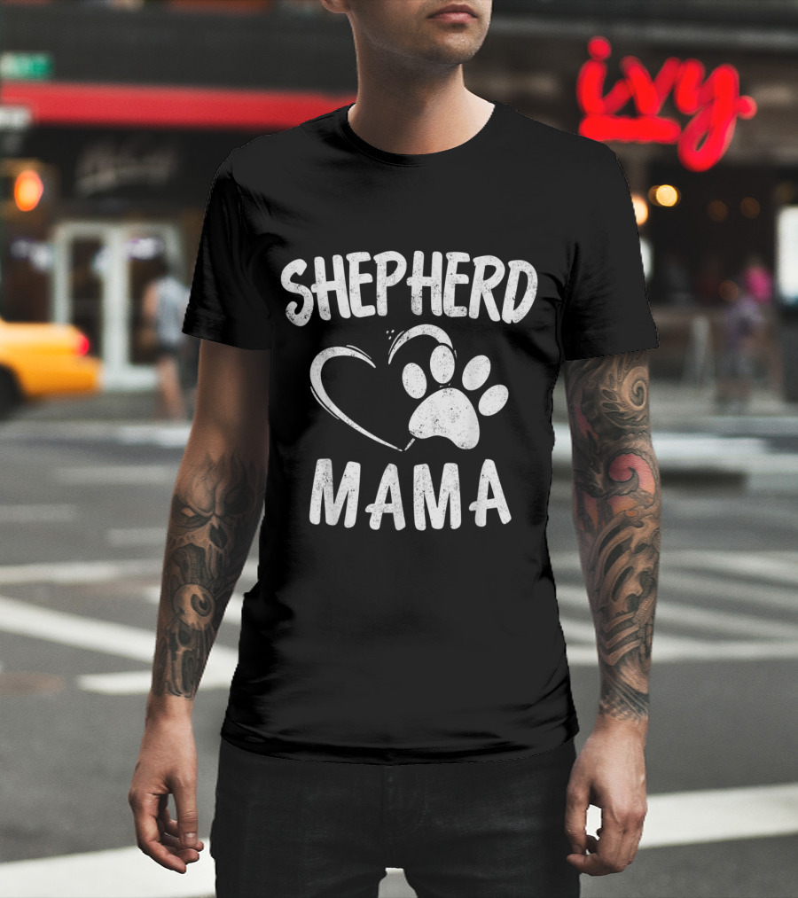 Shepherd Mama Heart Paw Print Dog Owner German Sheepdog Mom T-Shirt