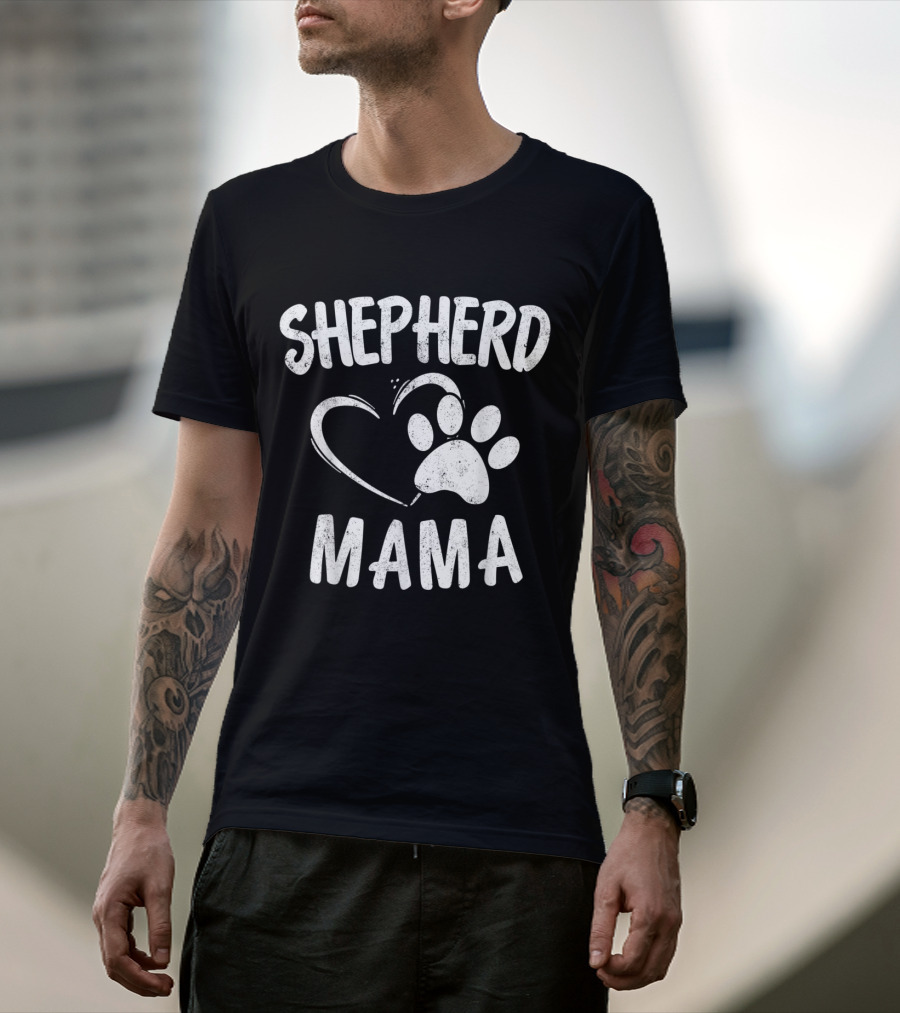 Shepherd Mama Heart Paw Print Dog Owner German Sheepdog Mom T-Shirt