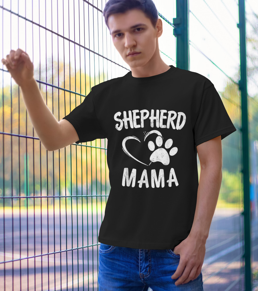 Shepherd Mama Heart Paw Print Dog Owner German Sheepdog Mom T-Shirt