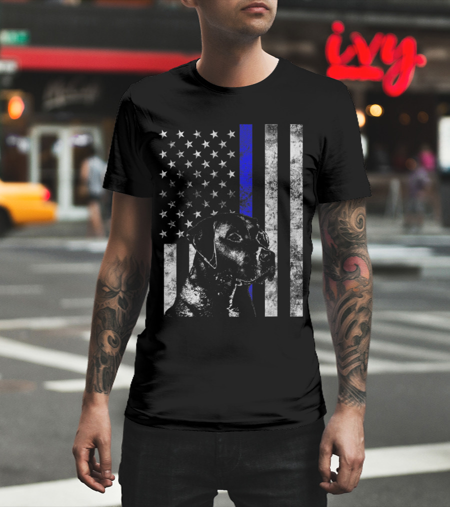 Thin Blue Line Flag K9 Labrador Retriever Police Dog American Flag T-Shirt