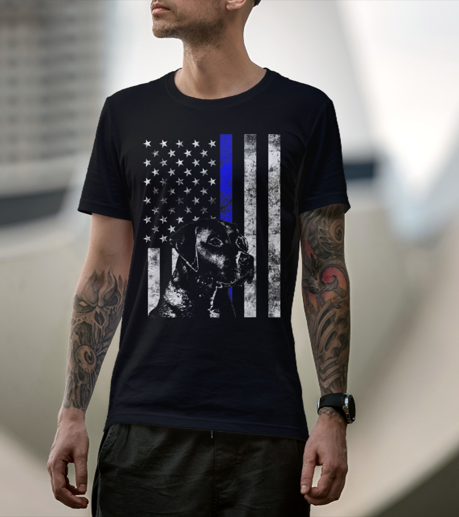 Thin Blue Line Flag K9 Labrador Retriever Police Dog American Flag T-Shirt