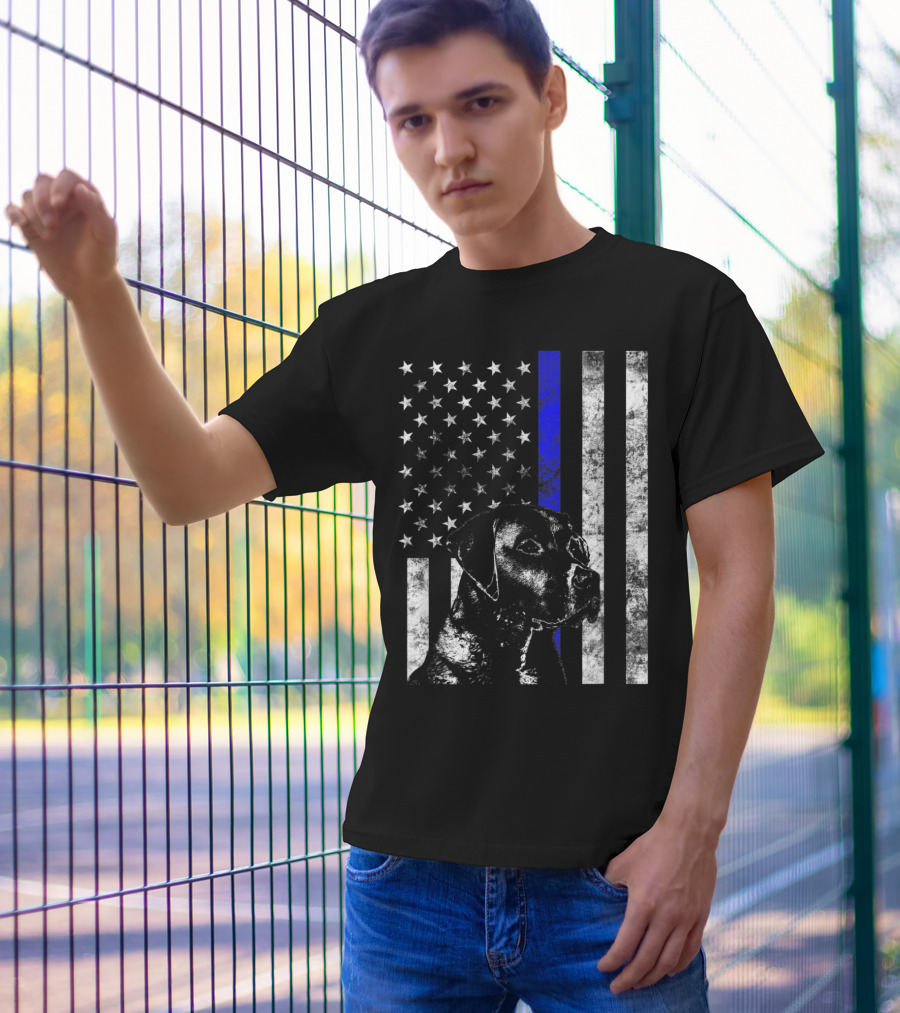 Thin Blue Line Flag K9 Labrador Retriever Police Dog American Flag T-Shirt
