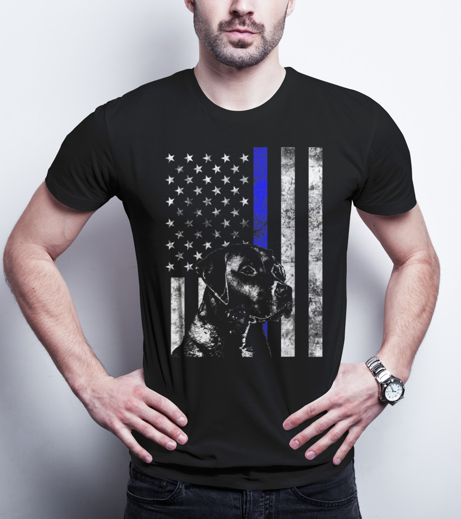 Thin Blue Line Flag K9 Labrador Retriever Police Dog American Flag T-Shirt
