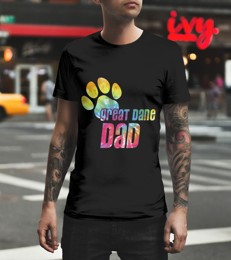 Great Dane Dad Tie Dye Paw Father's Day Dog Lovers T-Shirt