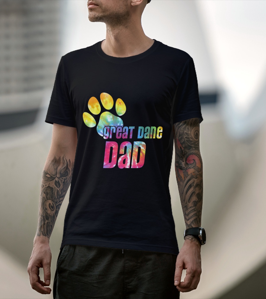 Great Dane Dad Tie Dye Paw Father's Day Dog Lovers T-Shirt