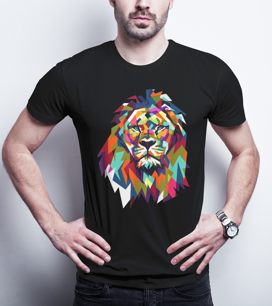 Cool Trendy Geometric Leo African Lion Cat T-Shirt