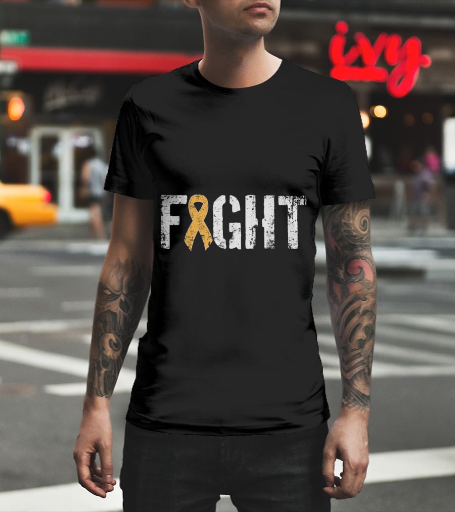 Fight Leukemia Cancer Awareness Ribbon In Military T-Shirt