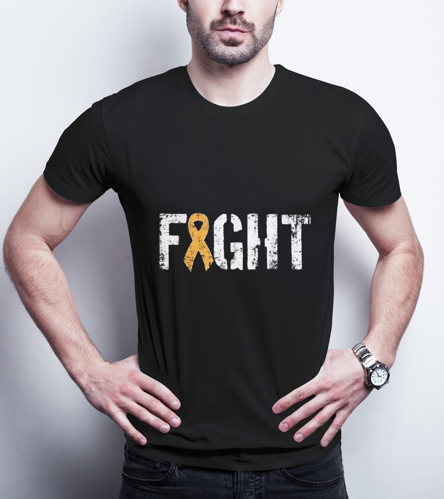 Fight Leukemia Cancer Awareness Ribbon In Military T-Shirt