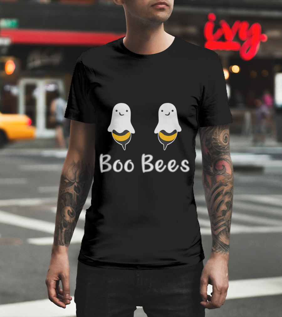 Funny Boo Bees Ghosts With Smiling Faces And Bee Stripes T-Shirt