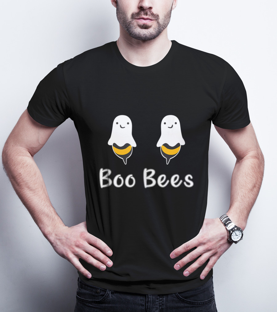 Funny Boo Bees Ghosts With Smiling Faces And Bee Stripes T-Shirt
