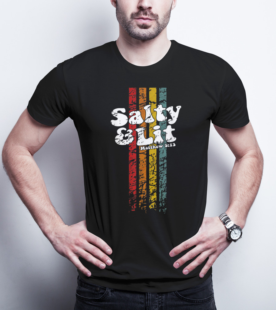 Salty And Lit Matthew 5:13 Funny Christian Retro Stripes T-Shirt