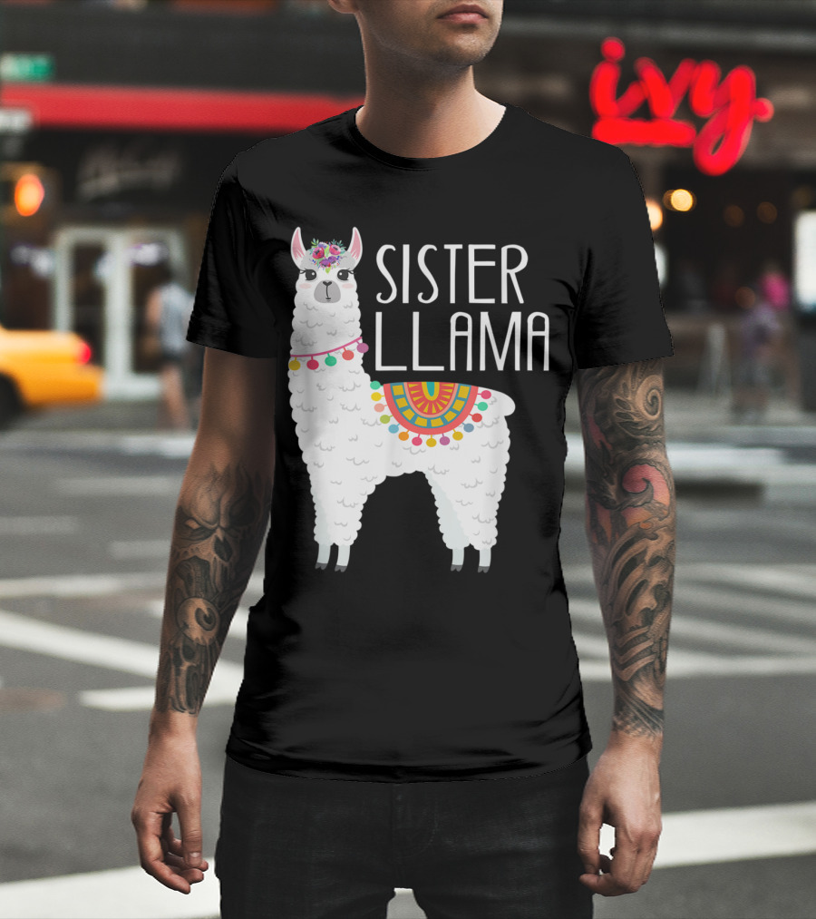 Sister Llama Funny Flower Crown Colorful Blanket T-Shirt