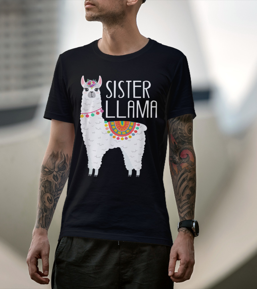 Sister Llama Funny Flower Crown Colorful Blanket T-Shirt