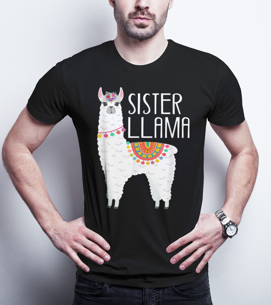 Sister Llama Funny Flower Crown Colorful Blanket T-Shirt