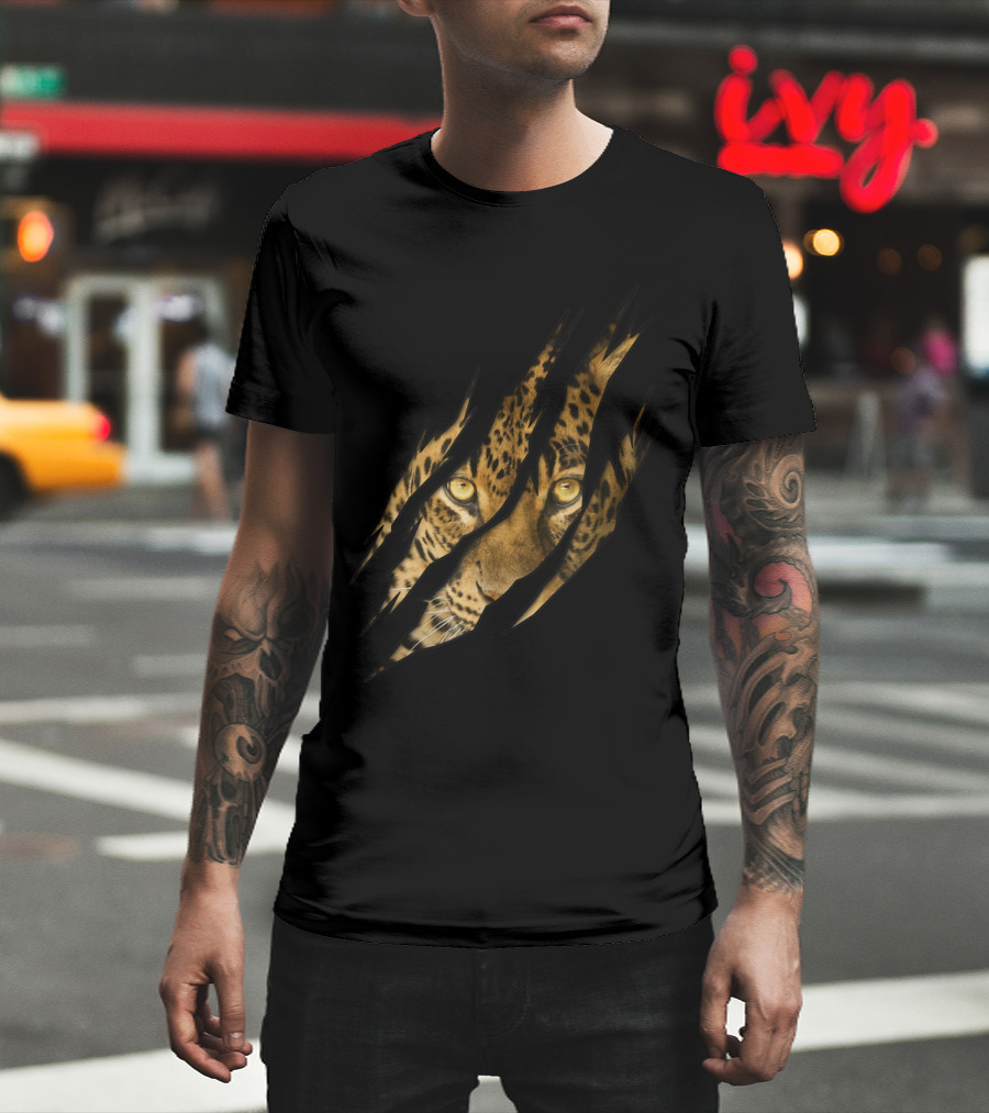 Leopard Cheetah Tiger Leopard Face Lion Cat Scratch Eyes T-Shirt