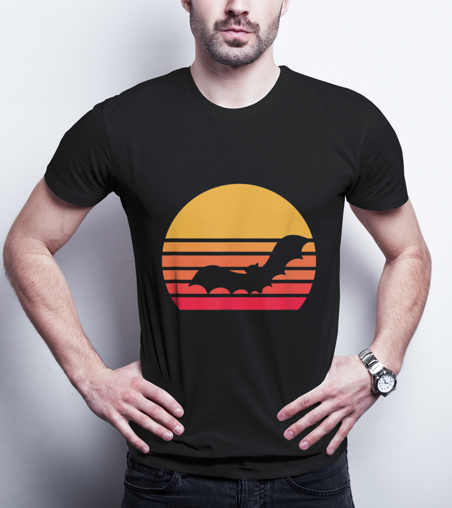 Vintage Sunset Halloween Bat Vampire T-Shirt
