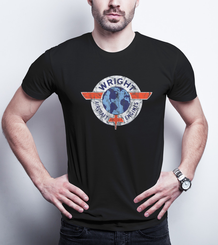Wright Aircraft Engines Vintage Aviation Logo With Globe And Wings T-Shirt