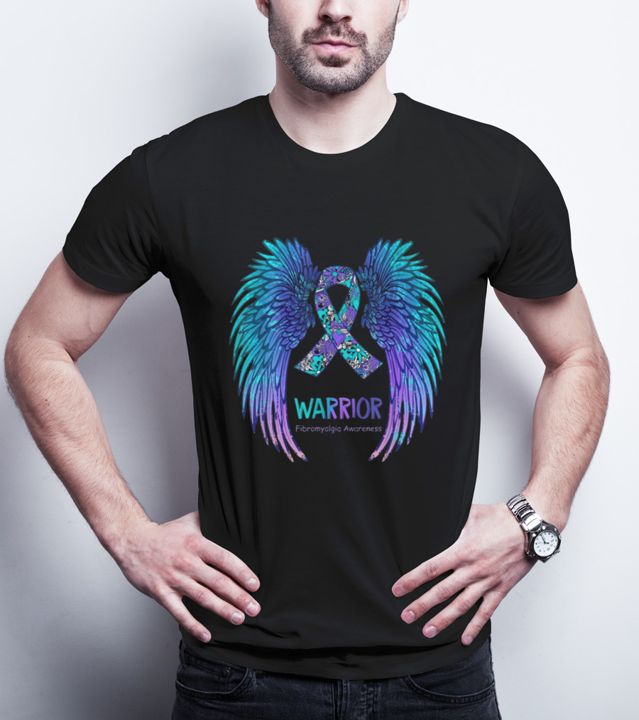 Warrior Angel Wings Fibromyalgia Awareness T-Shirt