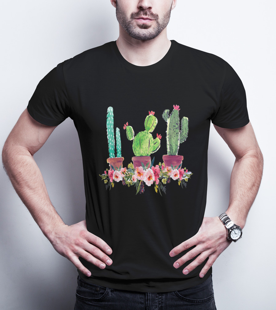 Cute Blooming Cacti Succulents Lover With Flowers T-Shirt
