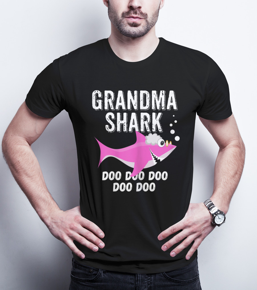 Grandma Shark Doo Doo Doo Family Pink Shark Bubbles T-Shirt
