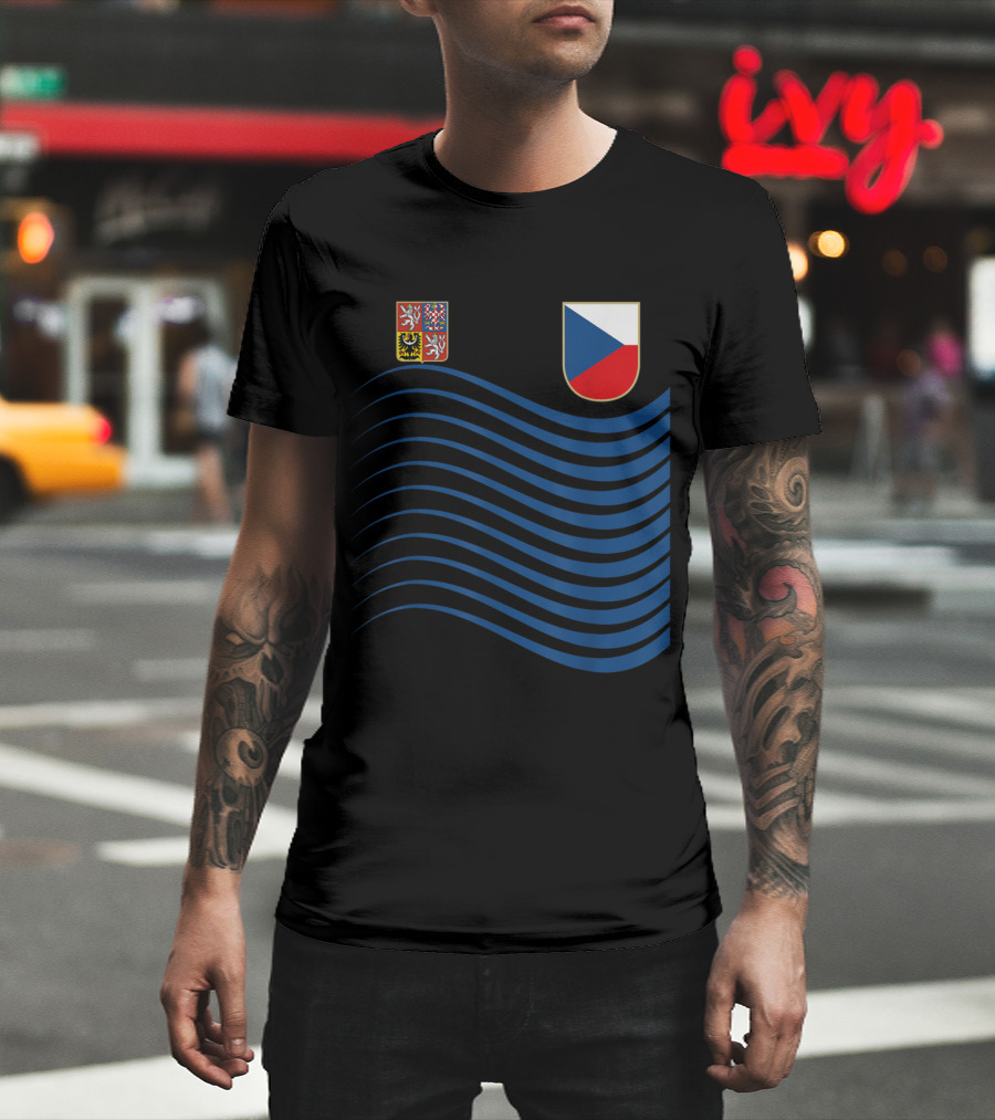 Czech Republic Soccer Jersey Czech Flag Coat Of Arms Waves Basketball T-Shirt