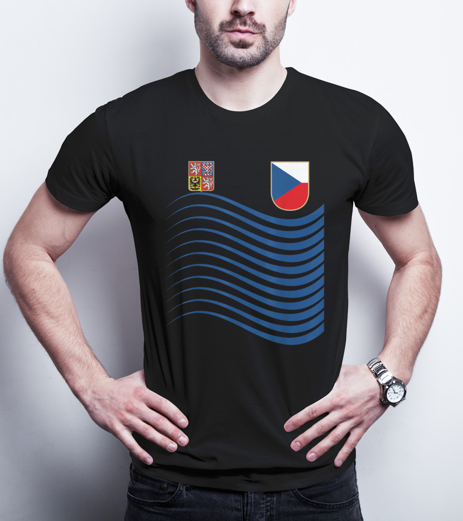 Czech Republic Soccer Jersey Czech Flag Coat Of Arms Waves Basketball T-Shirt