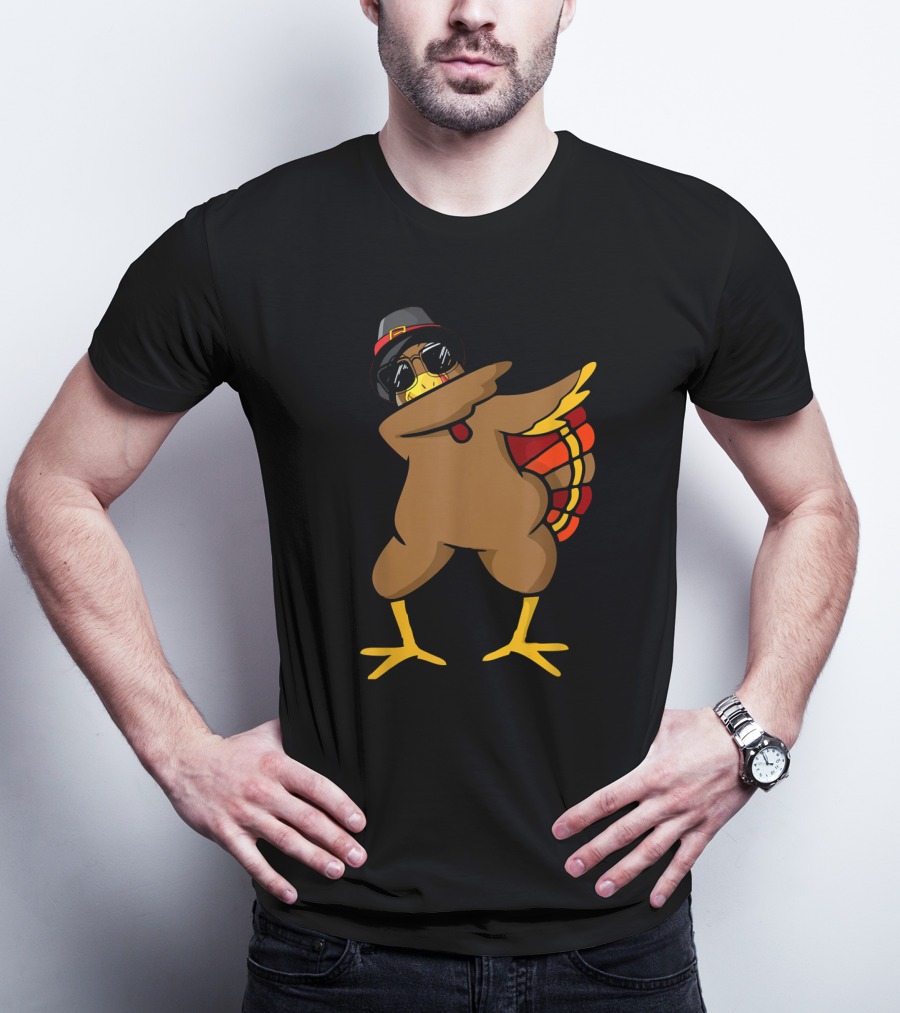 Dabbing Turkey With Pilgrim Hat And Sunglasses Thanksgiving Humor T-Shirt